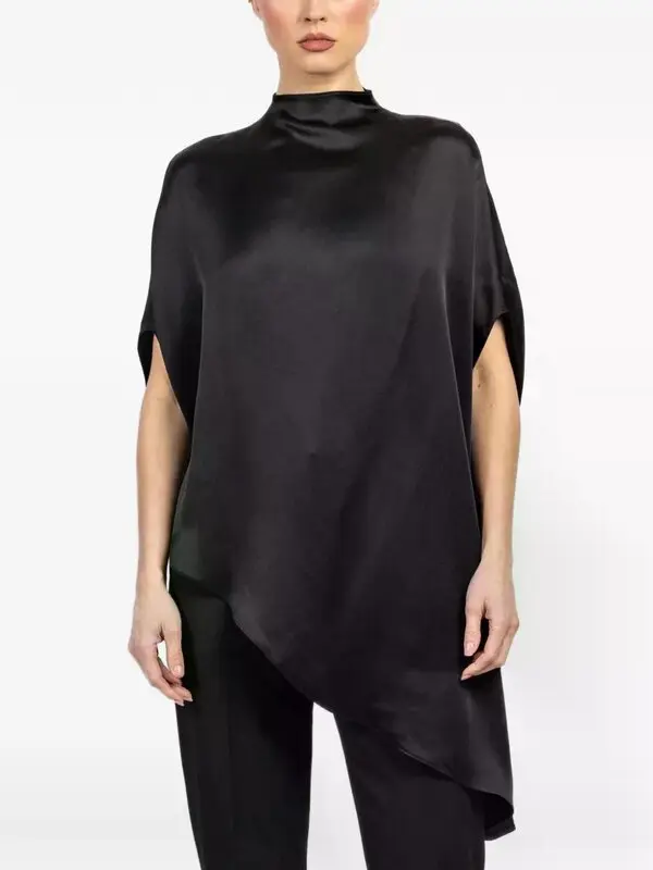 Lapointe Asymmetric Cape Blouse - Black