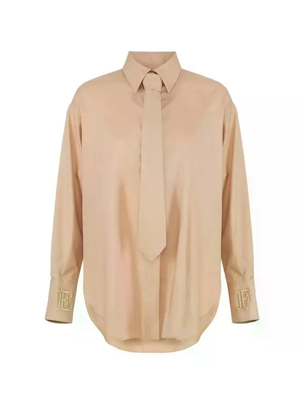 Elisabetta Franchi Cotton Shirt With Tie Detail - Neutrals