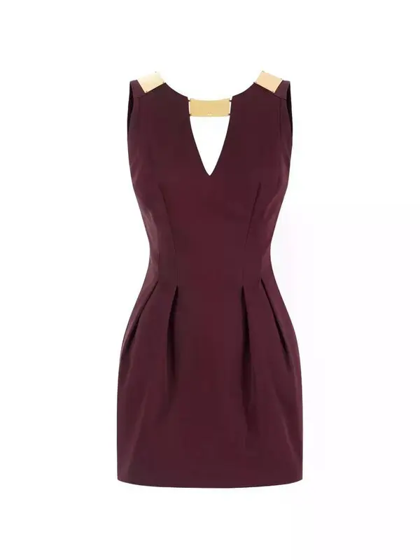 Elisabetta Franchi Mini Dress In Gabardine With Hammered Metal Detail