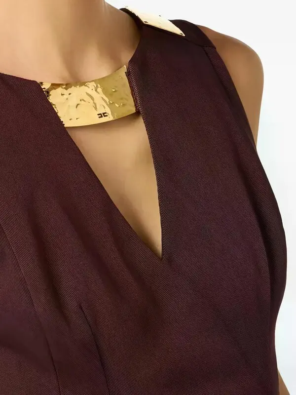 Elisabetta Franchi Mini Dress In Gabardine With Hammered Metal Detail