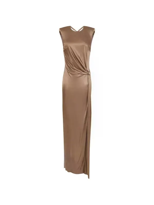 Elisabetta Franchi Sleeveless Draped Slit Maxi Dress - Brown