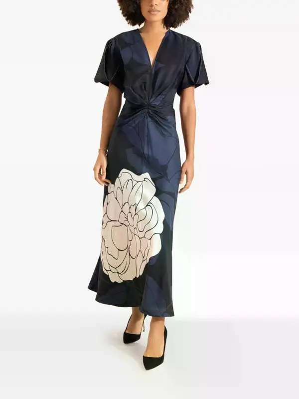 Victoria Beckham Gathered V-neck Midi Dress