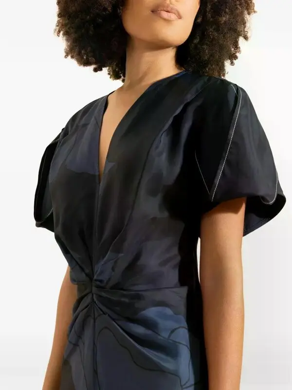 Victoria Beckham Gathered V-neck Midi Dress