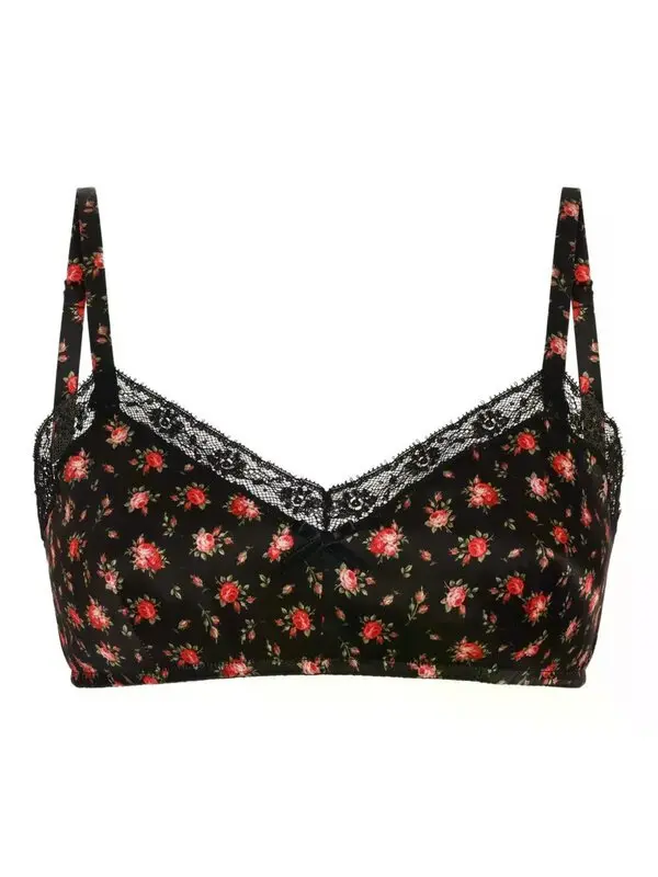 Dolce & Gabbana Floral-print Lace Bra - Black