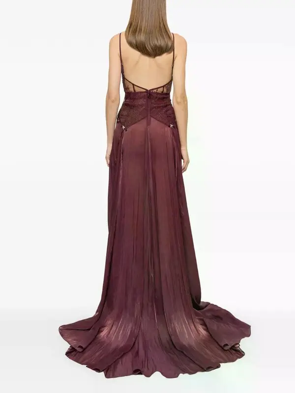 NISSA Lace-panel Chiffon Maxi Dress - Red