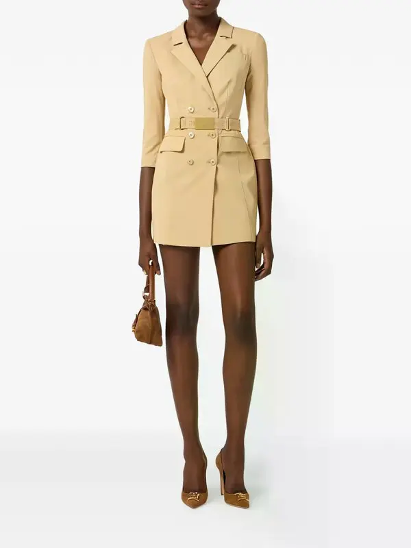 Elisabetta Franchi Lapel Belted Mini Dress - Neutrals