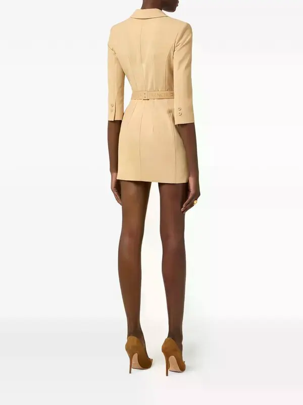 Elisabetta Franchi Lapel Belted Mini Dress - Neutrals