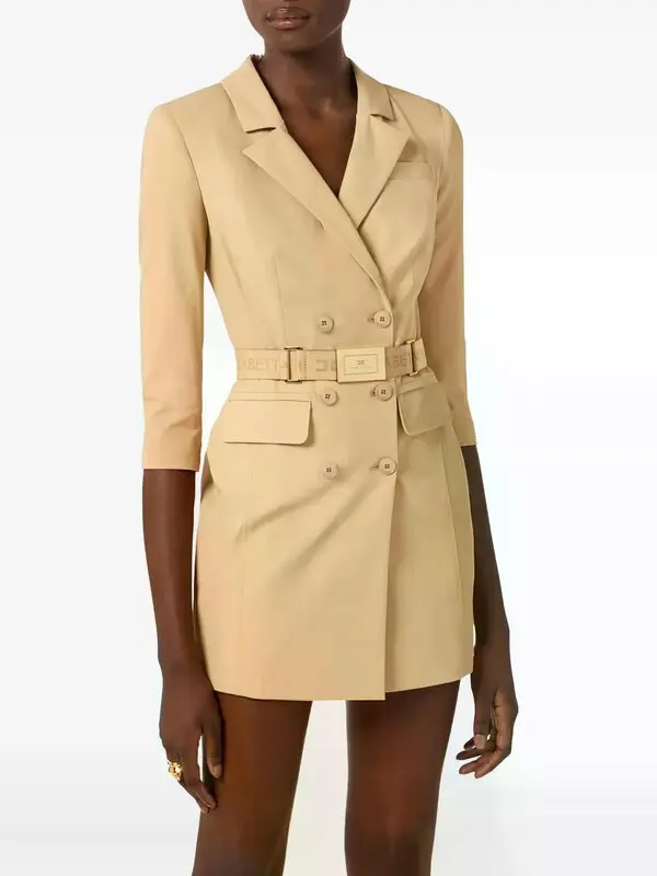 Elisabetta Franchi Lapel Belted Mini Dress - Neutrals