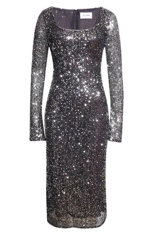 St. John Sequin Long Sleeve Sheath Dress