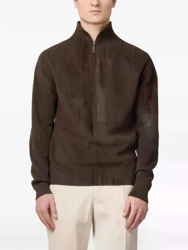 TOD'S Ribbed Knit Quarter-zip High Neck Sweater