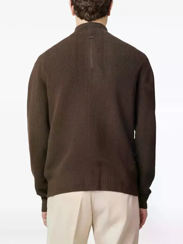 TOD'S Ribbed Knit Quarter-zip High Neck Sweater