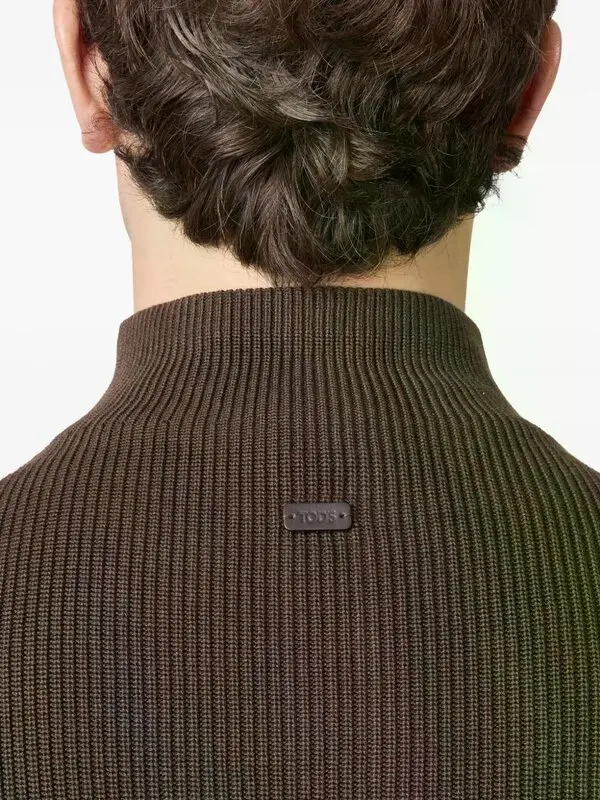 TOD'S Ribbed Knit Quarter-zip High Neck Sweater