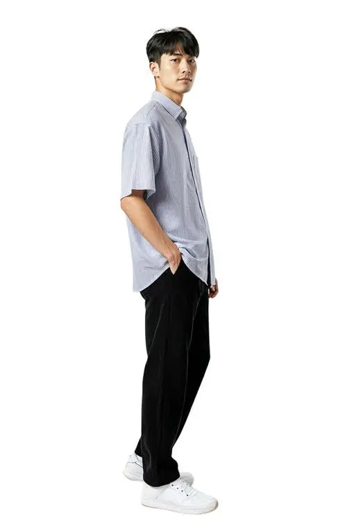 D.RT Oversize Pinstripe Short Sleeve Button-up Oxford Shirt