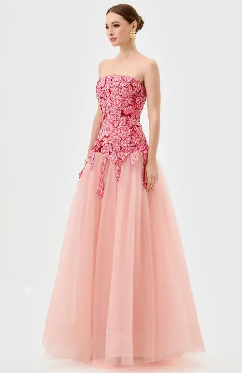 BARIANO Poppi Strapless Floral Gown