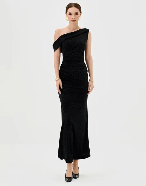 BARIANO Thaliah Drape Off-shoulder Maxi Gown
