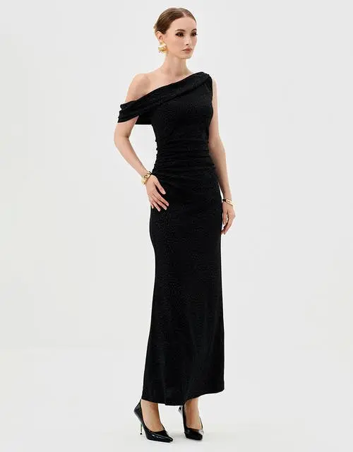 BARIANO Thaliah Drape Off-shoulder Maxi Gown