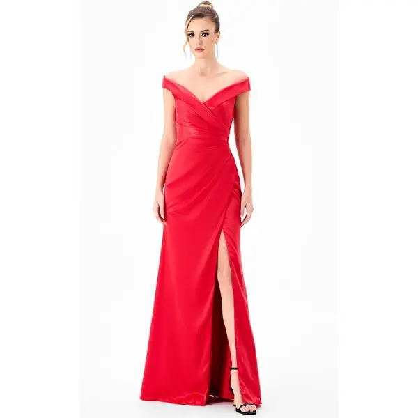 BARIANO Aliana Off-the-shoulder Gown With Front Slit
