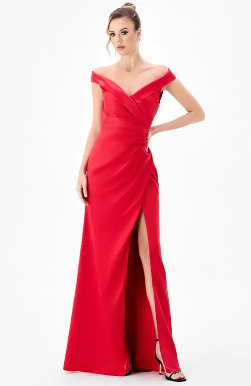 BARIANO Aliana Off-the-shoulder Gown With Front Slit