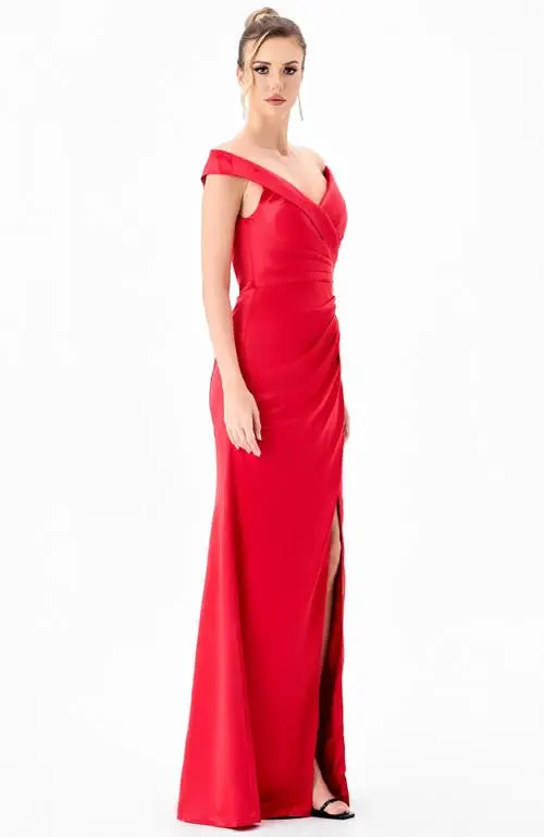 BARIANO Aliana Off-the-shoulder Gown With Front Slit