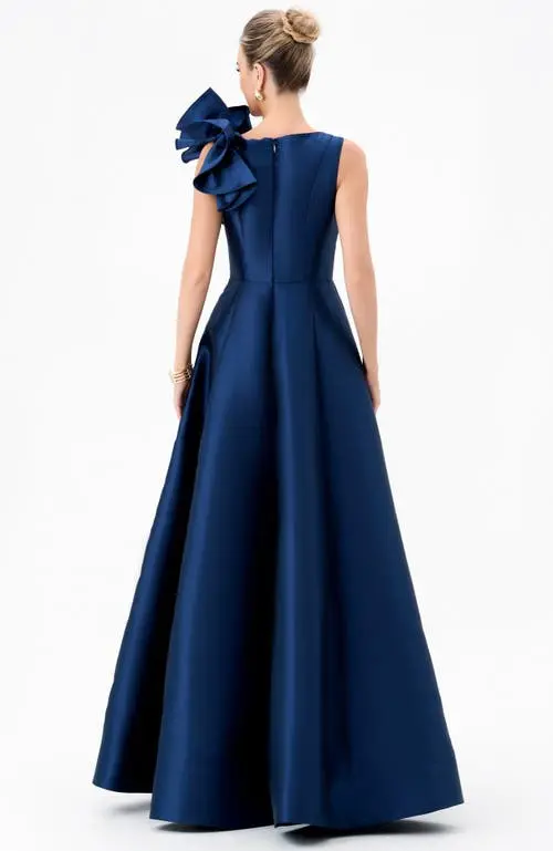 BARIANO Mirella V Neck Ruffle Gown - Navy