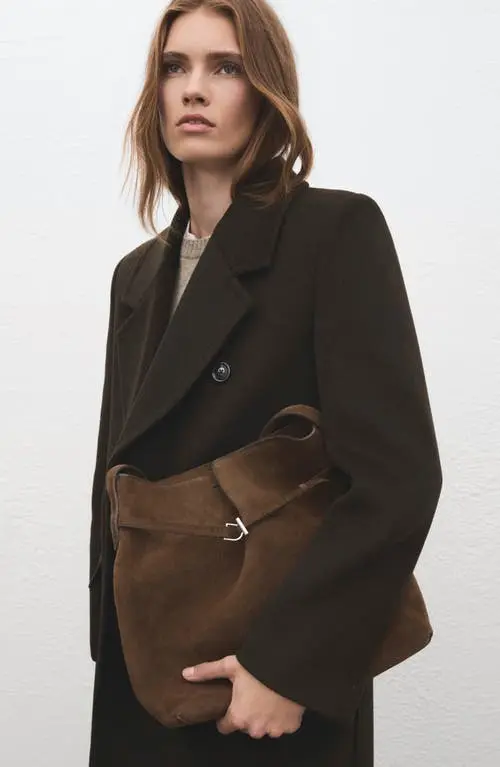 Mango Suede Buckle Bucket Bag