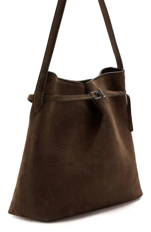 Mango Suede Buckle Bucket Bag