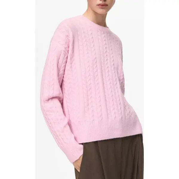 Mango Cable Stitch Crewneck Sweater - Pink