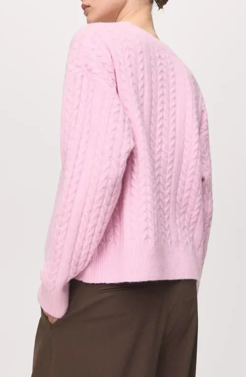 Mango Cable Stitch Crewneck Sweater - Pink