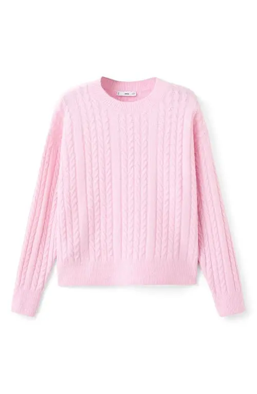 Mango Cable Stitch Crewneck Sweater - Pink