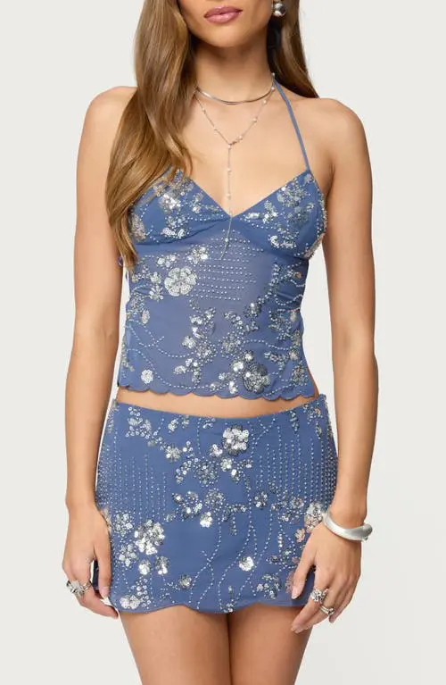 EDIKTED Sequin Halter Top - Blue
