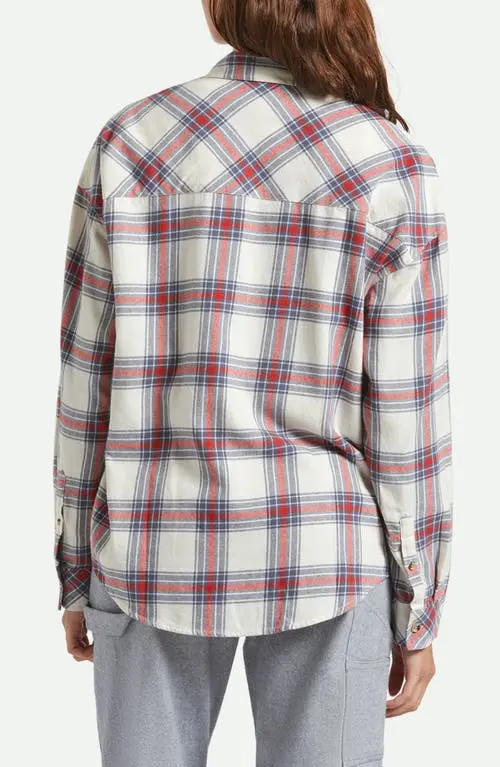 Brixton Bowery Plaid Cotton Flannel Overshirt - Off White/berring Sea/red