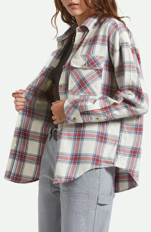 Brixton Bowery Plaid Cotton Flannel Overshirt - Off White/berring Sea/red