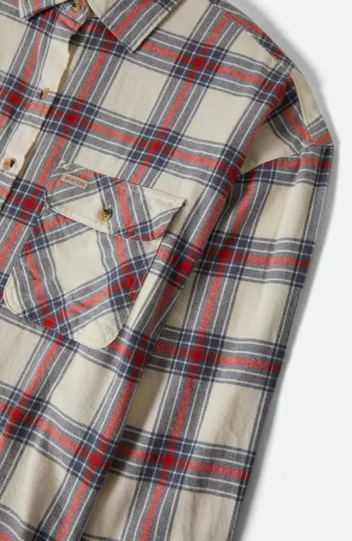 Brixton Bowery Plaid Cotton Flannel Overshirt - Off White/berring Sea/red