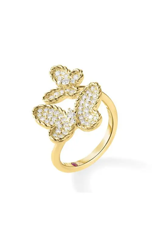Roberto Coin Jasmine 18k Gold Diamond Pavé Double Butterfly Ring - Yellow Gold