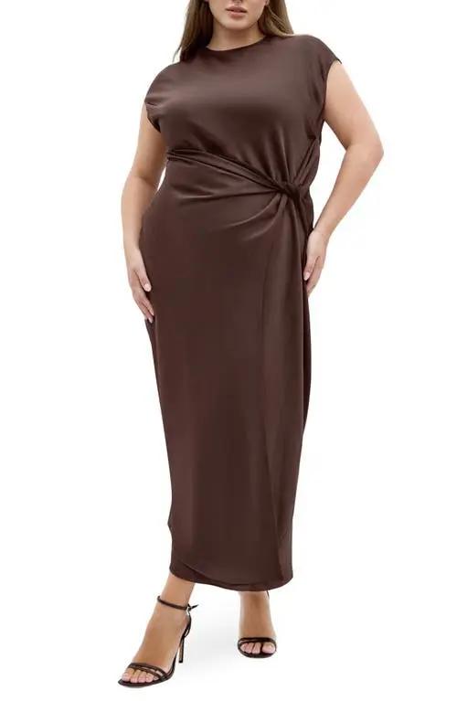 City Chic Beatrix Twist Satin Maxi Dress - Truffle