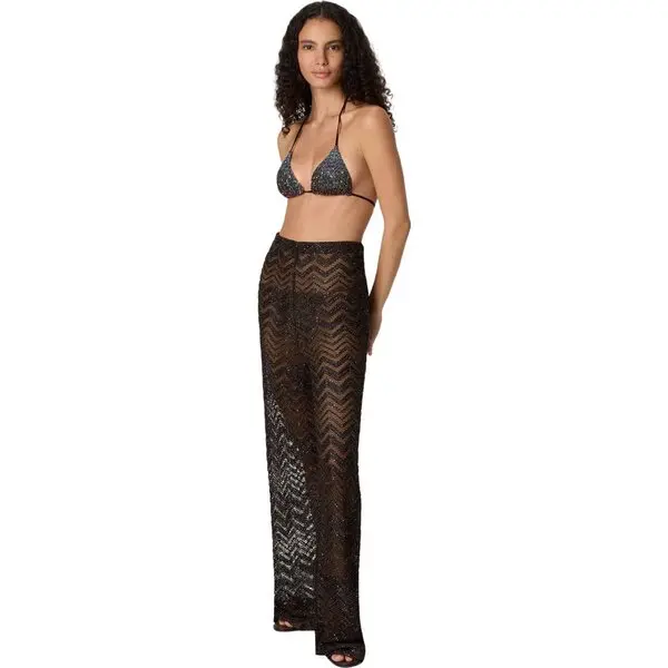 Missoni Zigzag Mesh Knit Wide Leg Trousers - Brown
