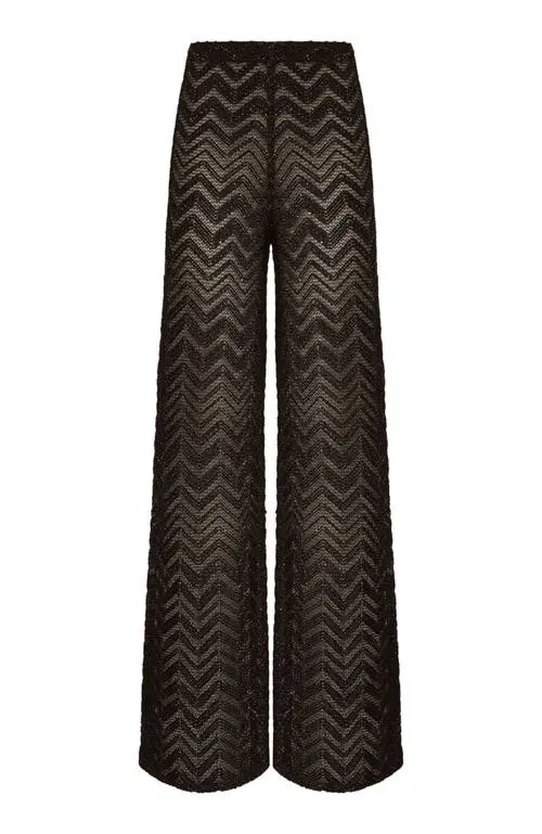 Missoni Zigzag Mesh Knit Wide Leg Trousers - Brown