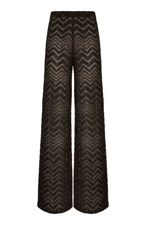 Missoni Zigzag Mesh Knit Wide Leg Trousers - Brown
