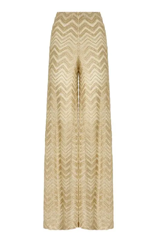 Missoni Zigzag Mesh Knit Wide Leg Trousers - Gold