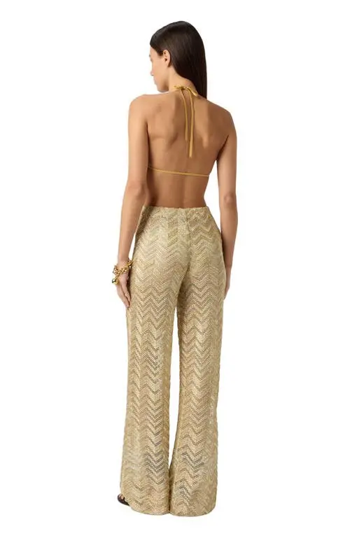 Missoni Zigzag Mesh Knit Wide Leg Trousers - Gold