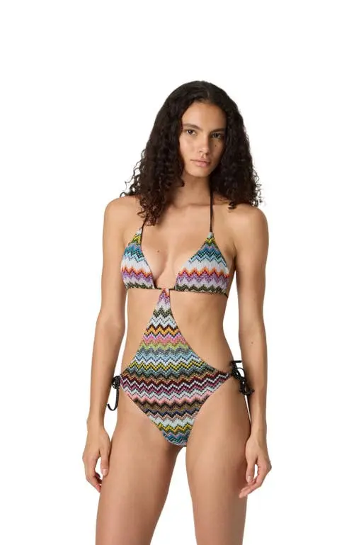 Missoni Lamé Viscose Trikini With Pixel-effect Zigzag Pattern - Black & Multicoloured