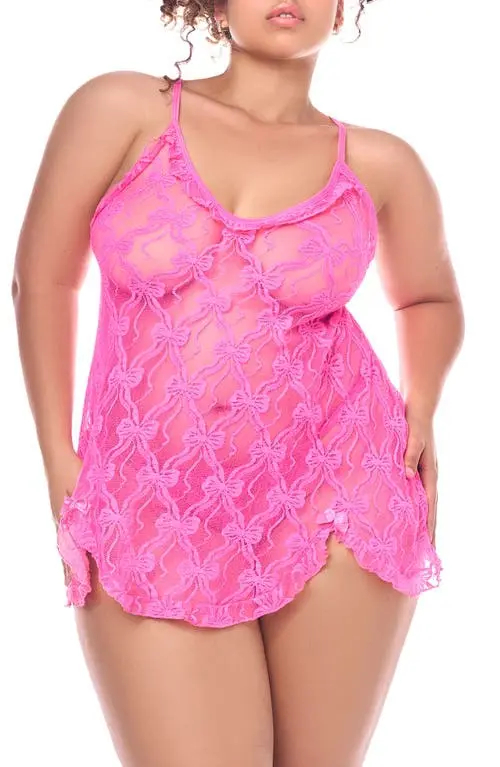 MAPALE Sheer Lace Babydoll Chemise & Thong Set