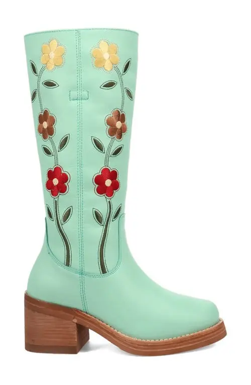 DINGO Embroidered Block Heel Boots - Mint