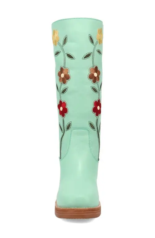 DINGO Embroidered Block Heel Boots - Mint