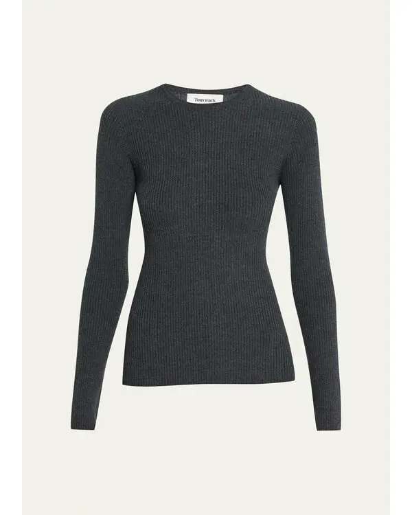 TONYWACK Super-fine Wool Crewneck Top - Charcoal