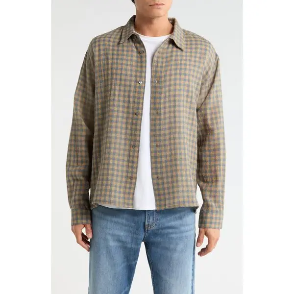 FRAME Plaid Wool Button-up Shirt - Blue/beige Plaid