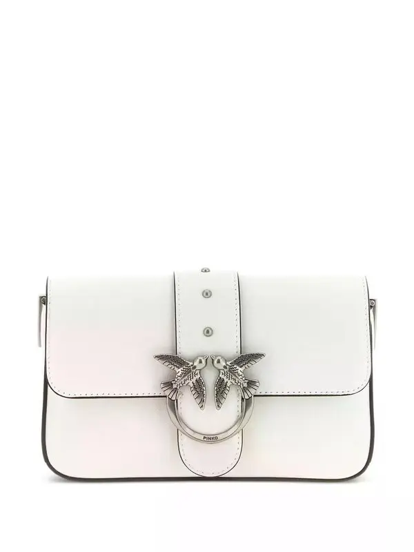 Pinko Studs Buckle Leather Shoulder Bag - White