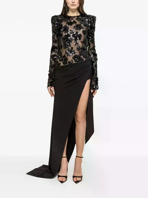 NISSA Sequinned Tulle Maxi Dress