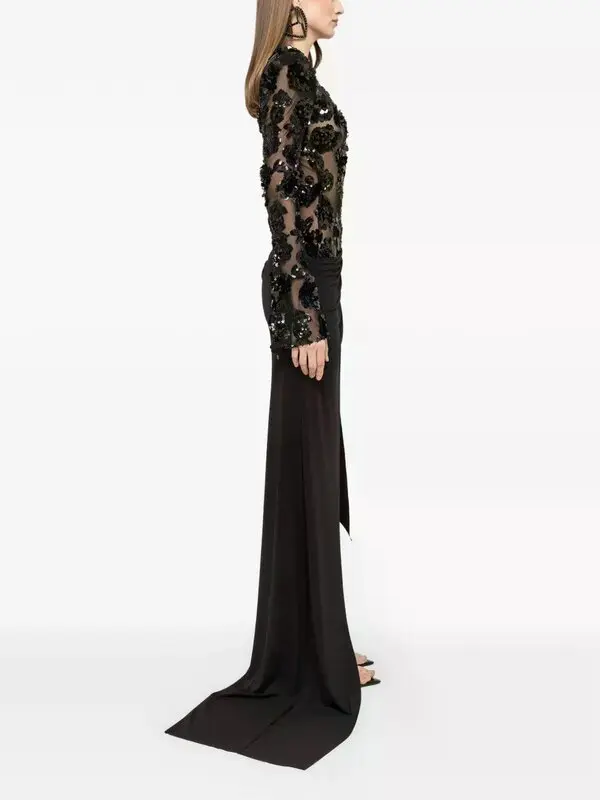 NISSA Sequinned Tulle Maxi Dress