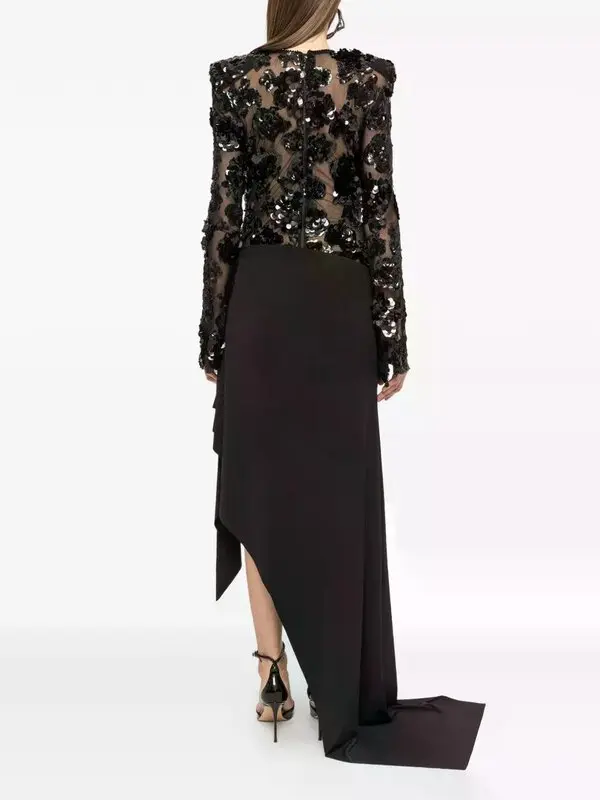 NISSA Sequinned Tulle Maxi Dress